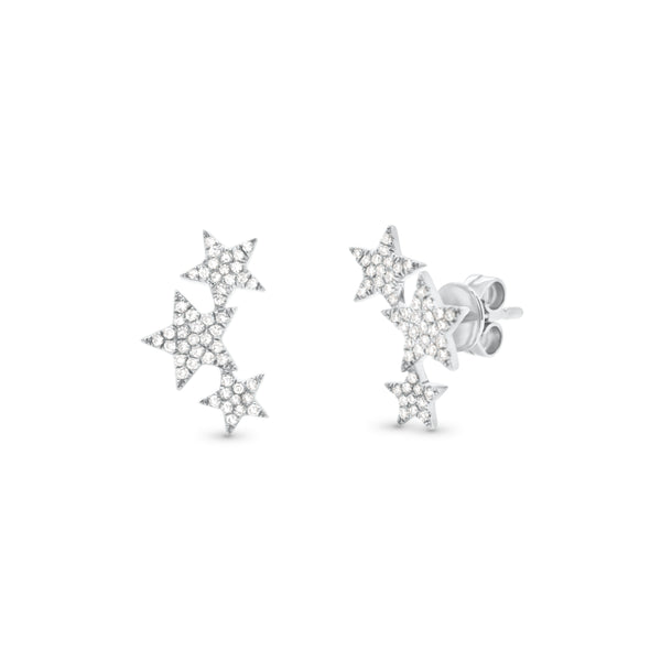 Diamond Trio of Stars Crawler Earrings - Nuha Jewelers