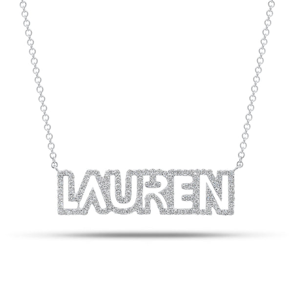 Diamond Block Letter Nameplate Necklace - Nuha Jewelers