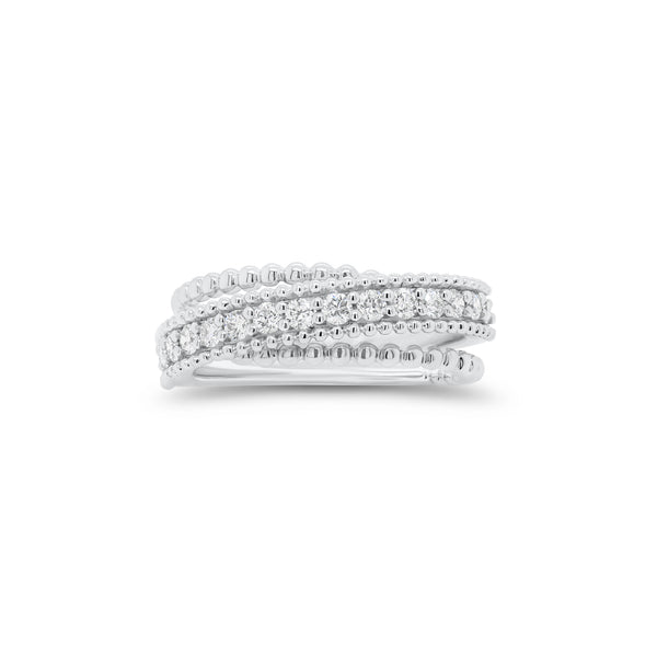 Diamond & Beaded Gold Multi-Band Crossover Ring - Nuha Jewelers