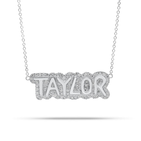 Diamond Bubble Nameplate Necklace - Nuha Jewelers
